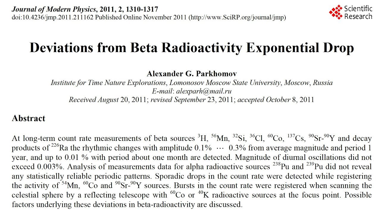 Alexander Parkhomov: Deviations from Beta Radioactivity Exponential ...