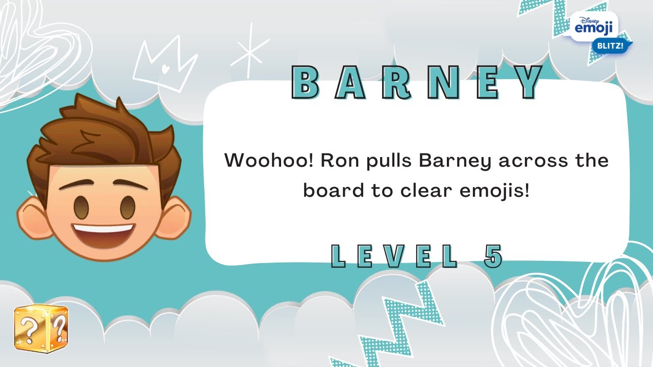 Disney Emoji Blitz - Barney (Level 5) - Ron's Gone Wrong - Gold Emoji - YouTube
