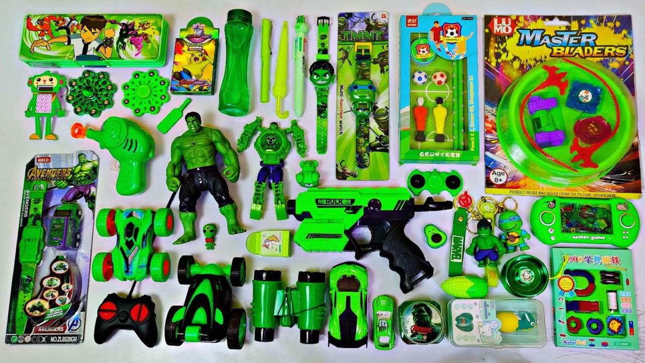 Ultimate Green Colour Toys Collection😍 Beyblade, Gun, RC Car, BUBBLE ...