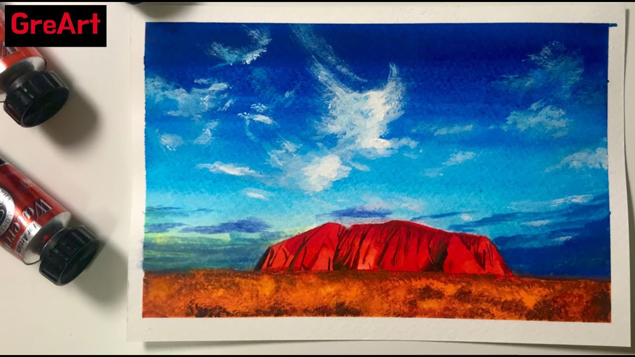 Watercolor painting_Ayers rock (Uluru) in Australia 수채화_호주 바위 울루루 - YouTube