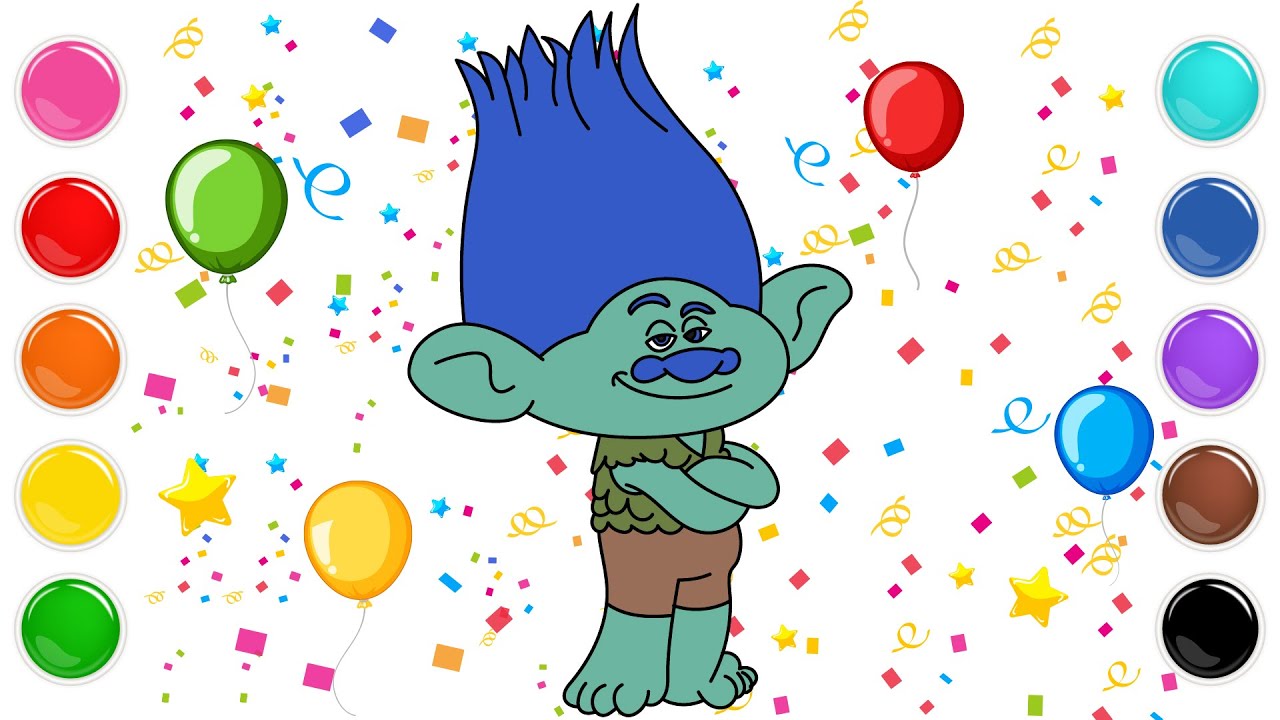How To Draw Trolls World Tour Branch | Step By Step Branch Draw & Color ...