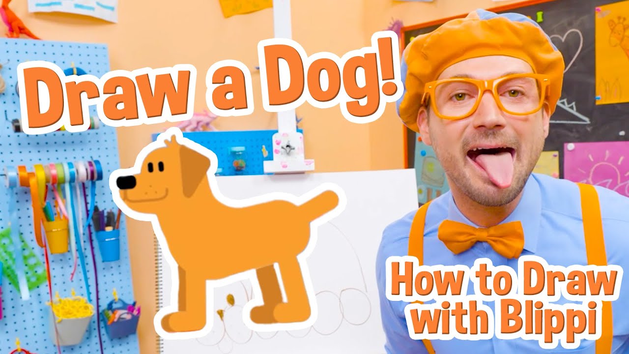 How To Draw A Dog | Draw with Blippi! | Kids Art Videos | Drawing ...