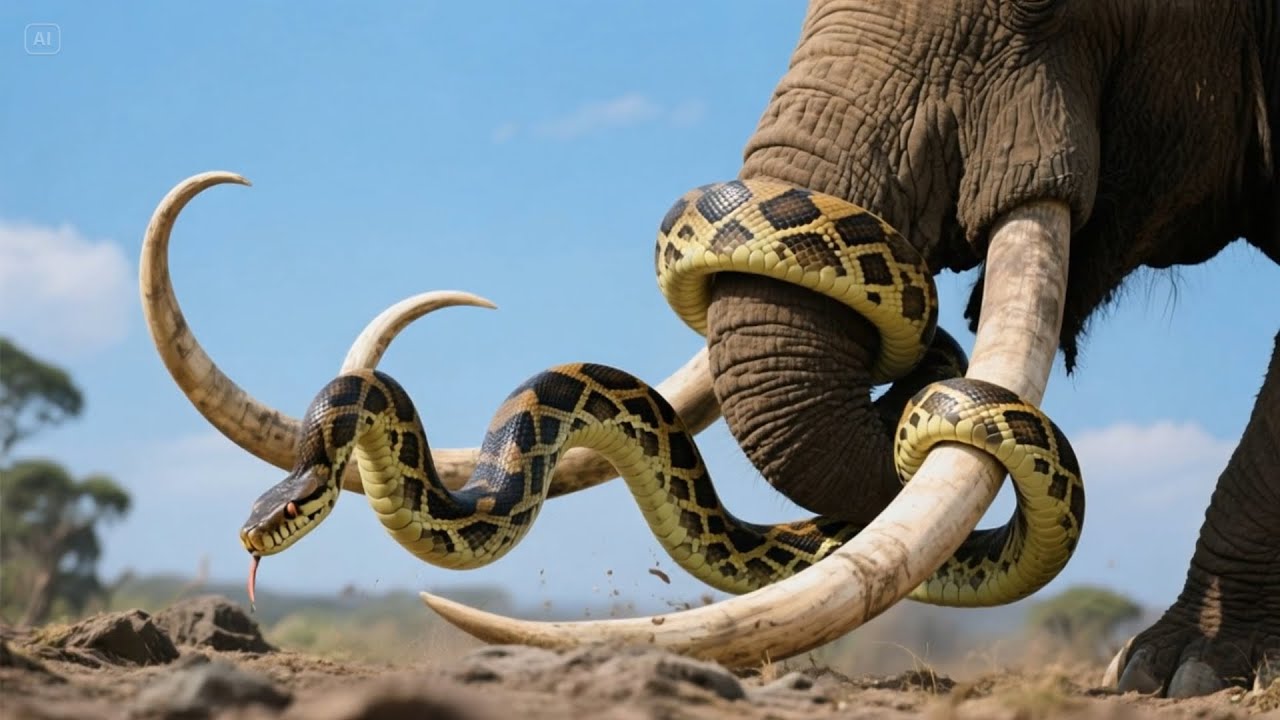Mammoth vs Giant Python: Trunk Strike Turns the Tide#python #zebra#animalbattle#wildclash - YouTube