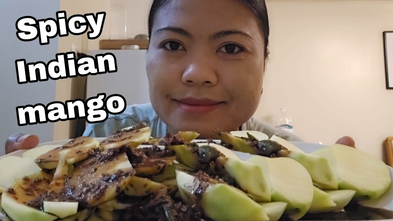 Sour Indian spicy Green Mango 🥭 with alamang bagoong mukbang - YouTube