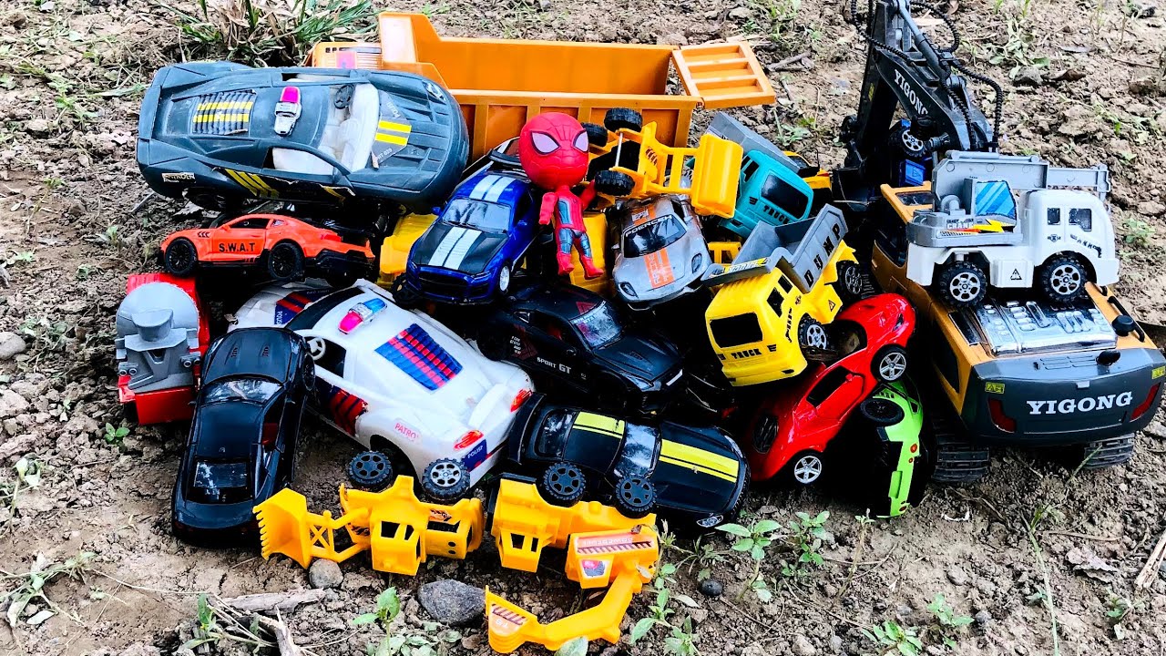 Mencari dan menemukan mainan, damp truck, bulldozer, excavator, spider ...