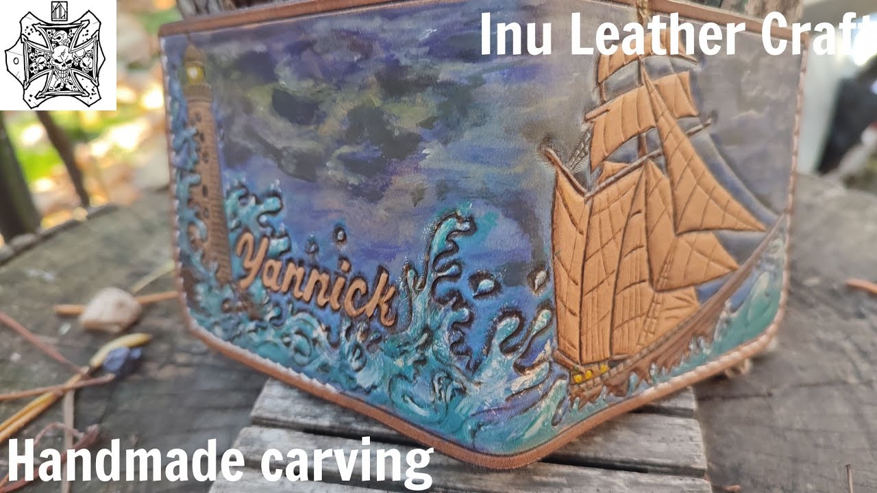 Sail boat leather wallet part 1, handmade carving, leather craft. - YouTube