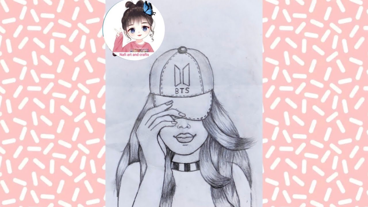 How to draw a Girl with cap || A Girl with BTS cap ||Pancil Drawing ...