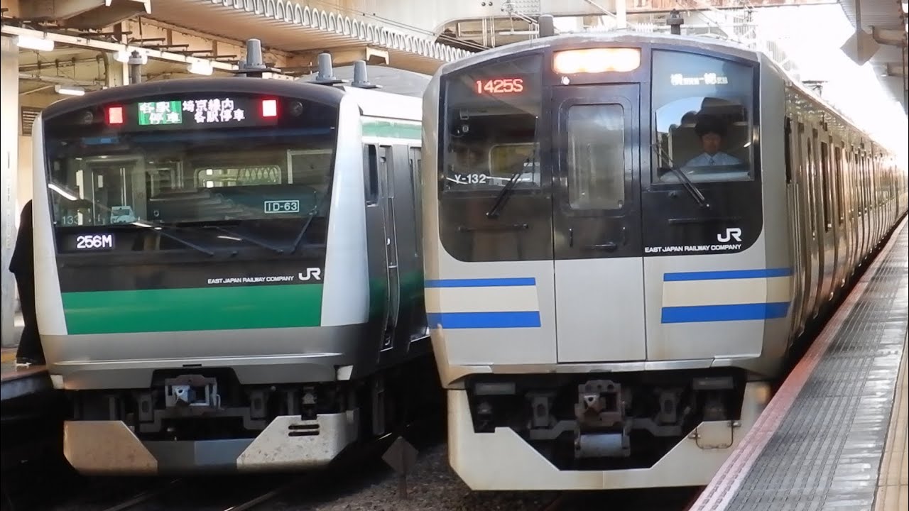 E233系とE217系の入線シーン(西大井駅) E233系7000番台ハエ133編成 普通新宿行＆E217系Y-132編成ほか 普通横須賀行 西大井入線 - YouTube