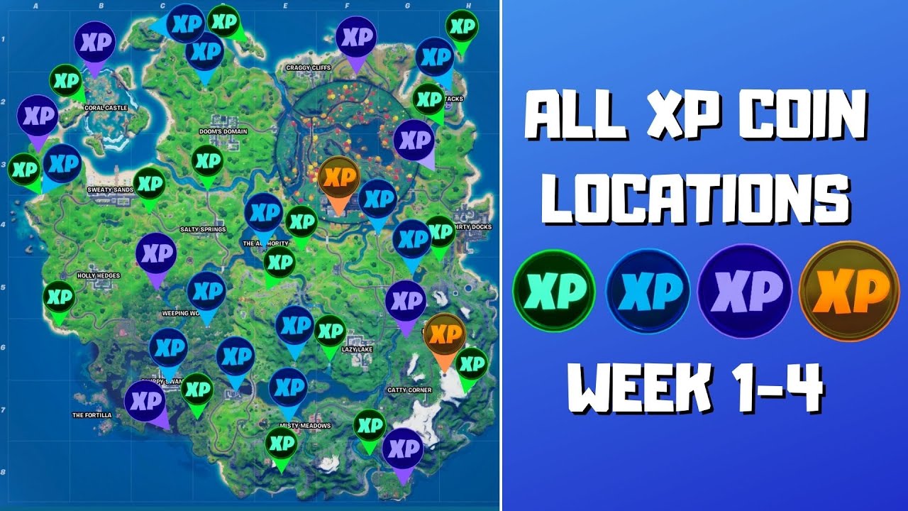 All XP Coins Locations in Fortnite Season 4 Chapter 2 (Green, Blue ...