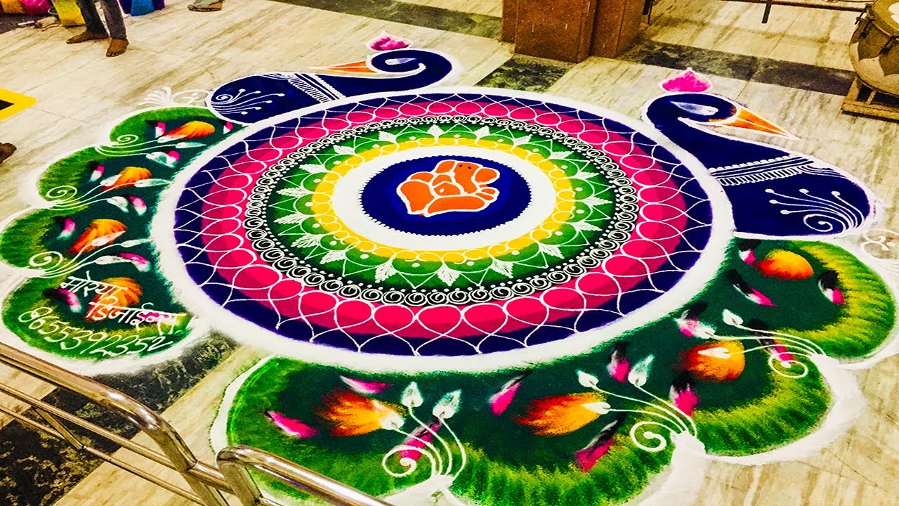 Ganpati Rangoli Design with Peacocks | Rangoli Design 2020 | By Amol ...