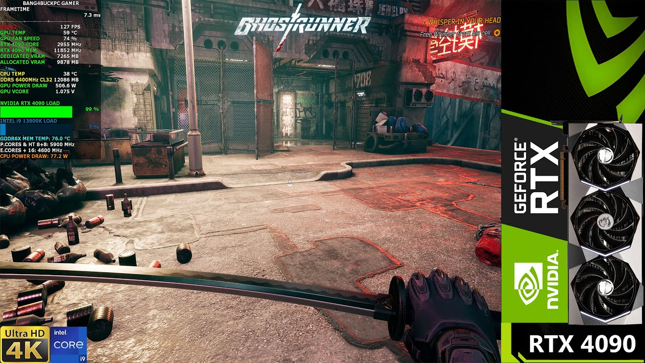 Ghost Runner Epic Settings Ray Tracing 4K | RTX 4090 | i9 13900K 5.9GHz ...