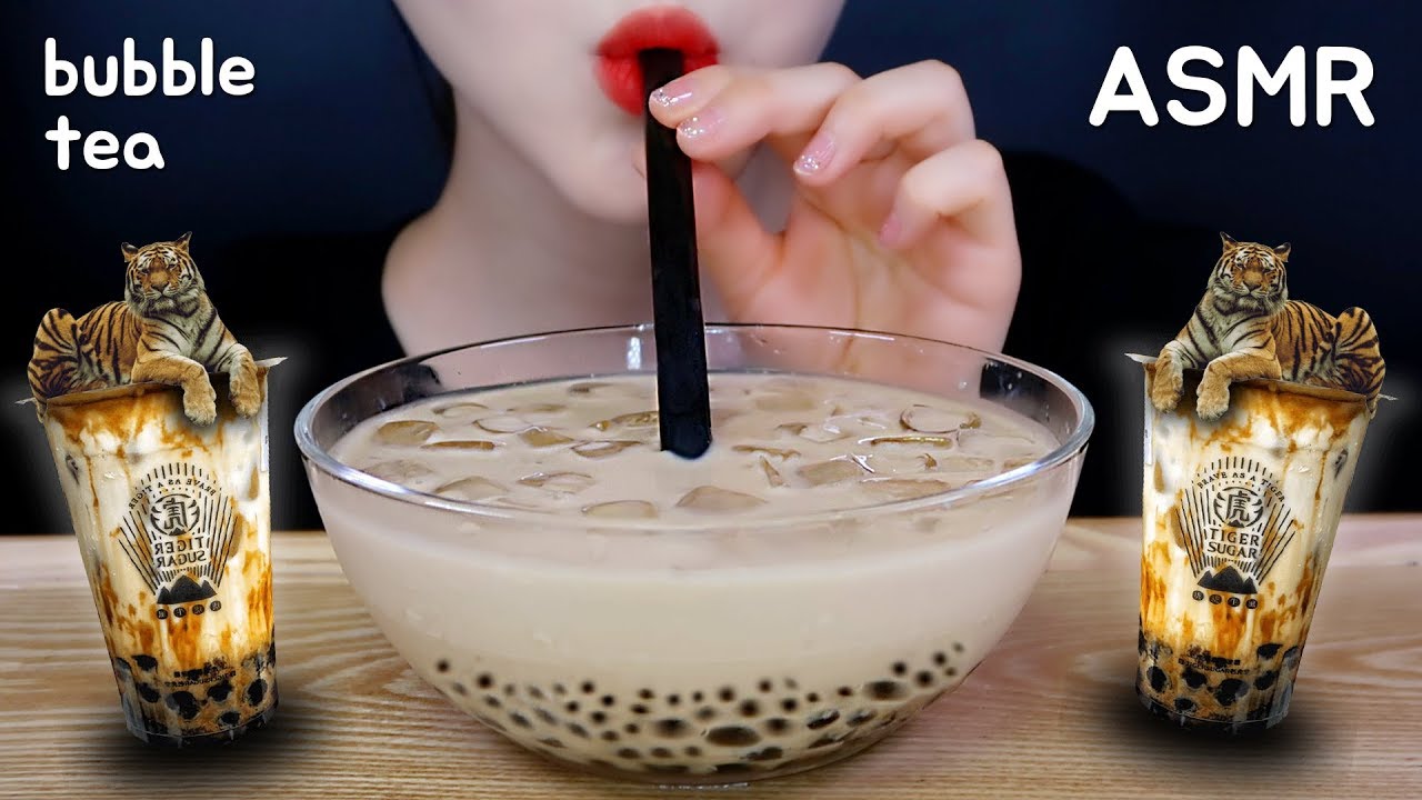 TIGER SUGAR BUBBLE TEA ASMR BOBA ASMR TAPIOCA PEARLS EATING ASMR NO ...