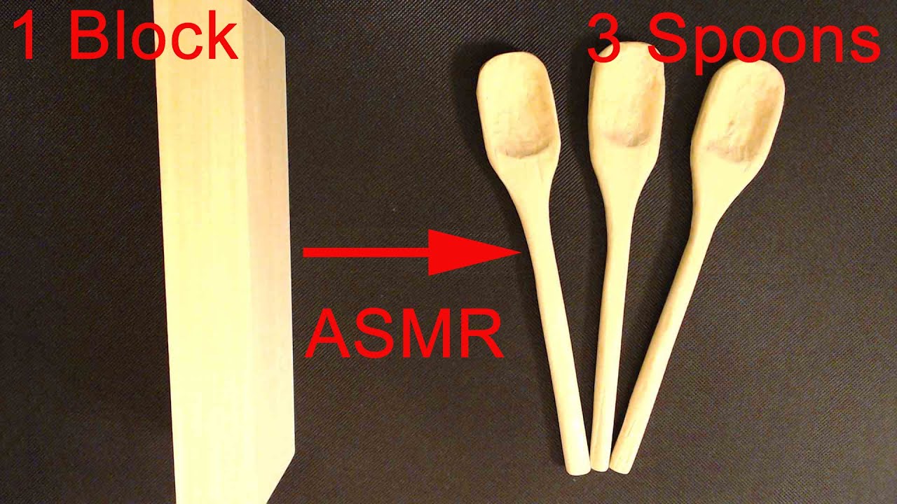 ASMR Carving 3 Spoons out of a wooden block - YouTube
