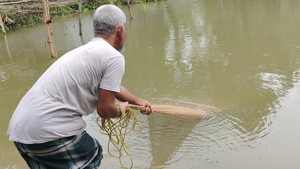 Best Net Fishing - Big Fish Catching Using by Cast Net in The Pond ...