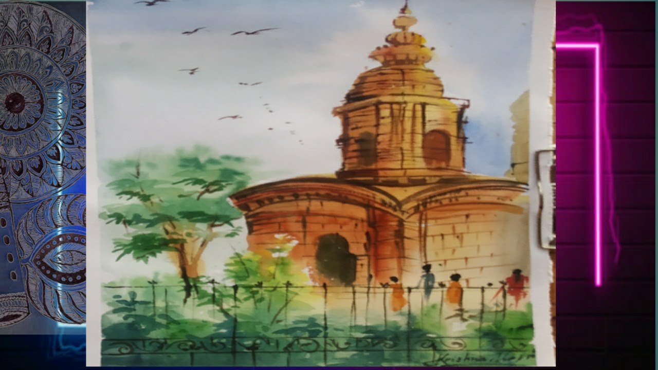 Mandir Drawing || How to draw a Temple Step by Dtep || Bisnupur Mandir ...