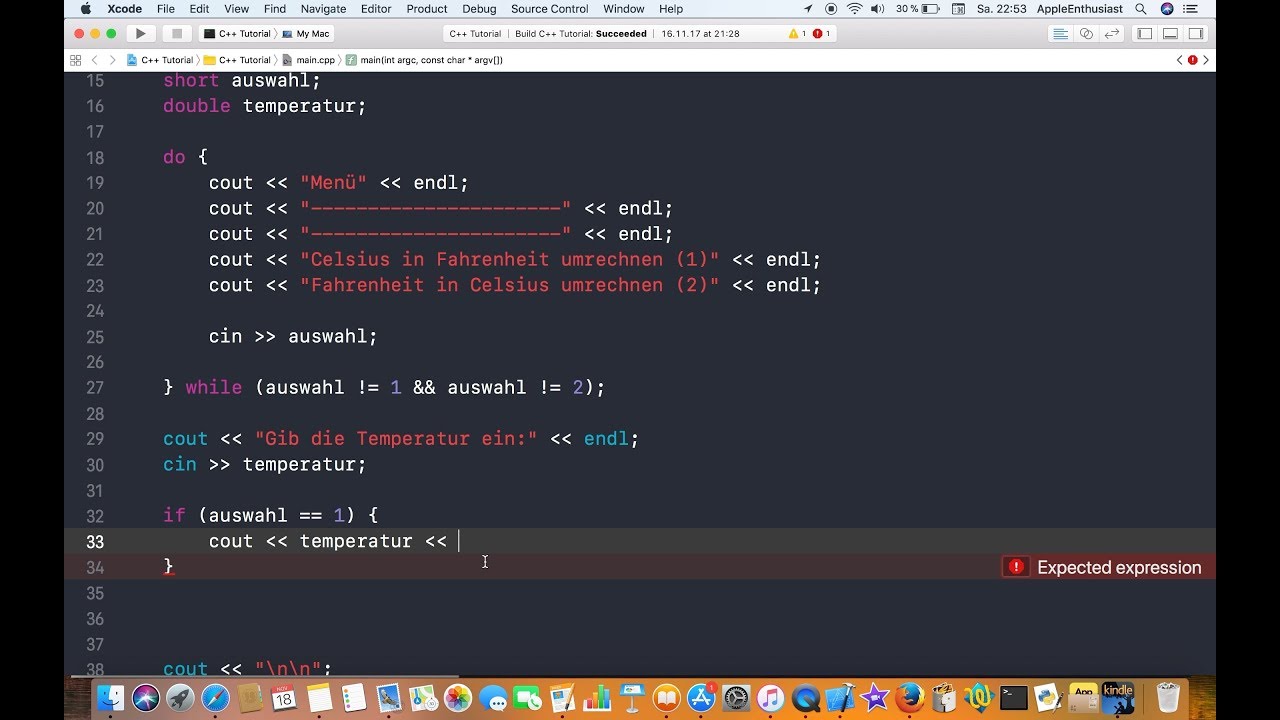 C Mit Xcode Programmieren Temperaturumrechner Youtube
