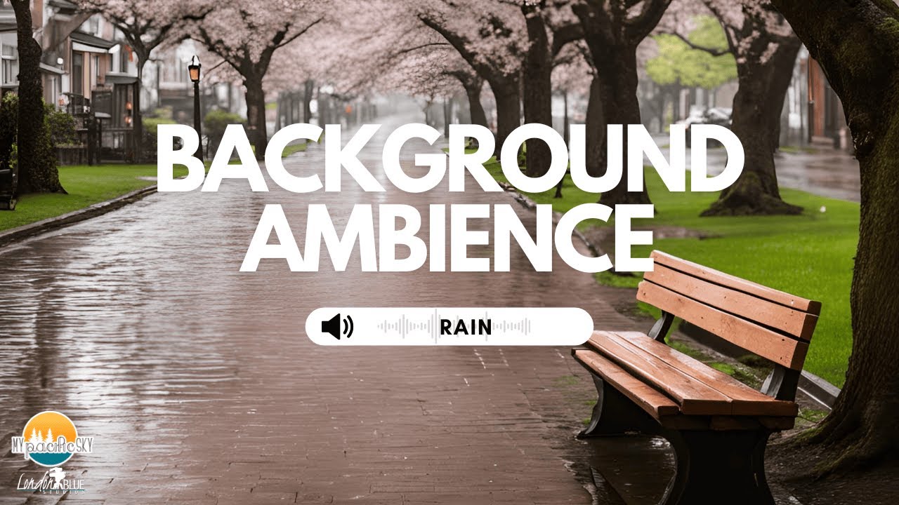 Spring Rain Brick Path in the Park with Cherry Blossoms | Relaxing Rain ...