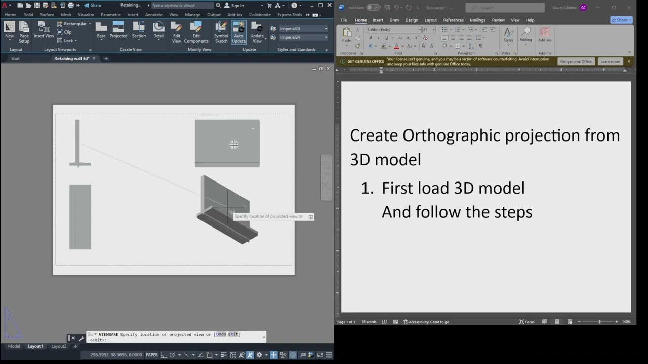 Create Orthographic projection from 3D model in autocad - YouTube