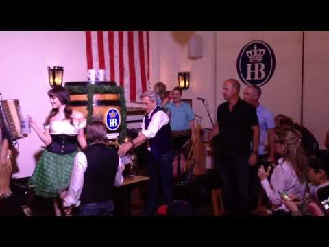 Claire Sinclair Tapping Giant Beer Keg At Hofbraühaus Las Vegas Oktoberfest 9-27-13