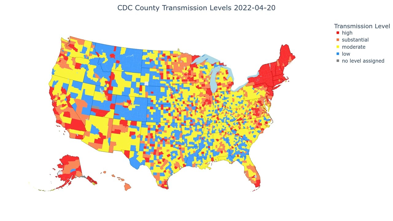 CDC Community Transmission Levels 3/15/22 - 6/10/22 - YouTube