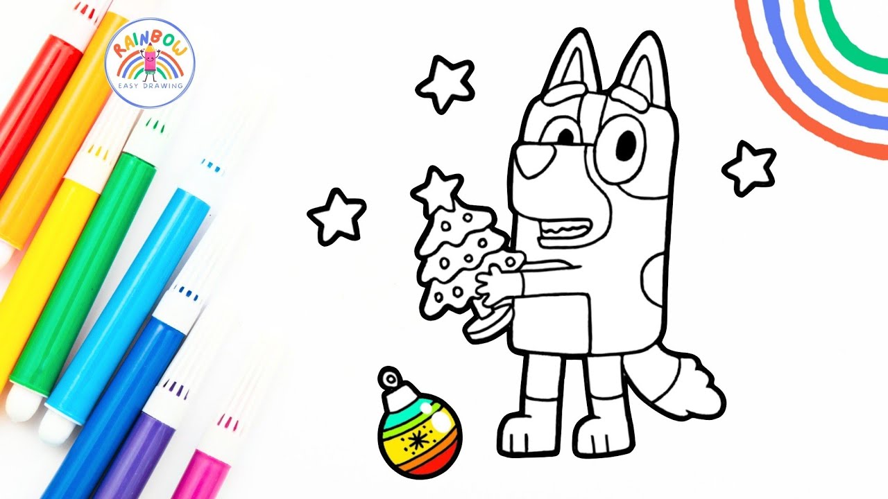 Christmas Bluey Drawing | Bluey with Christmas Tree Drawing Tutorial 🌈🐶 ...