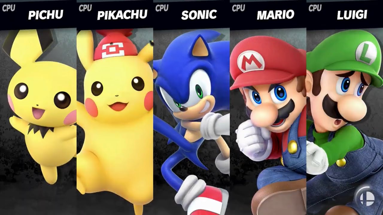 Super Smash Bros. Ultimate - Pichu vs. Pikachu. vs. Sonic vs. Mario vs ...