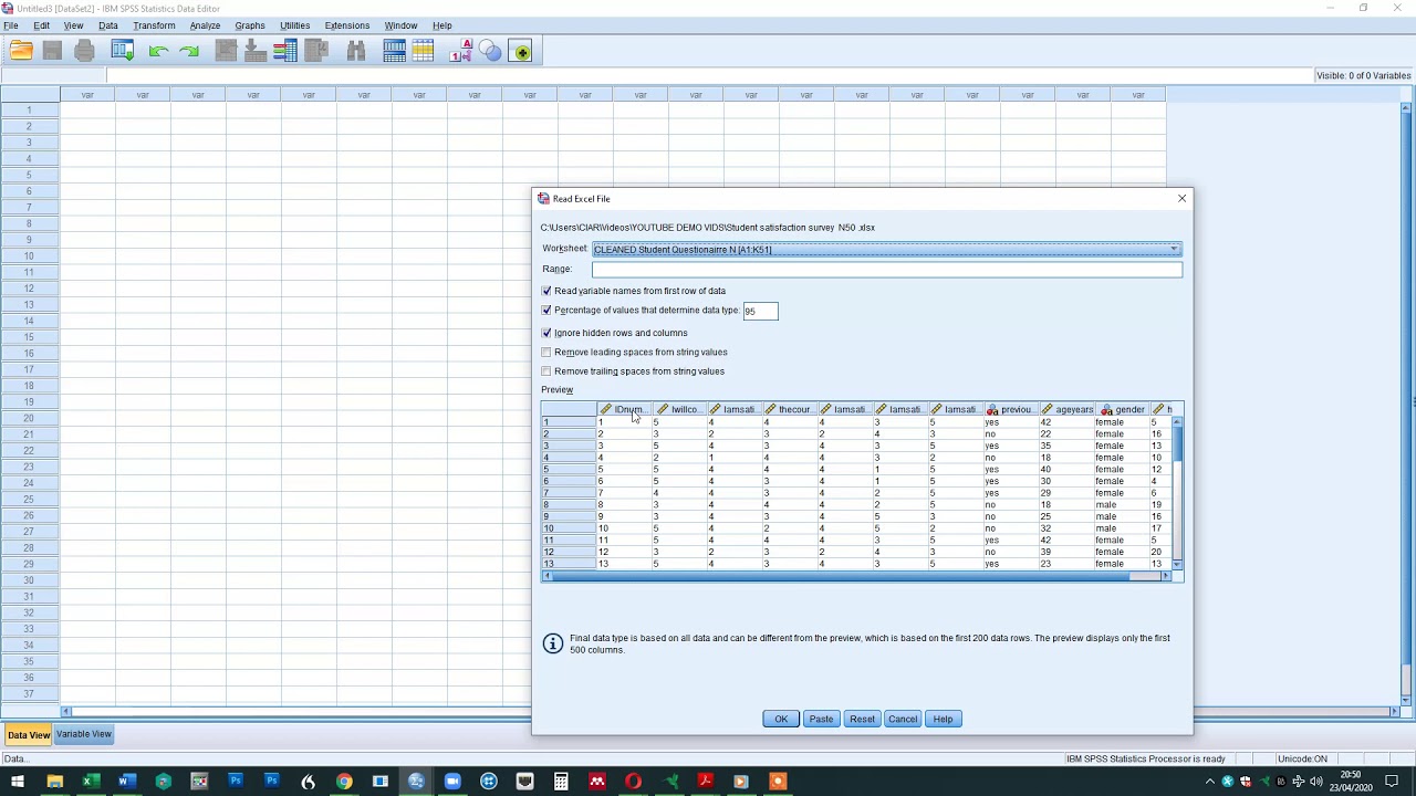 How To Import An Excel File To Spss Part 1 Youtube