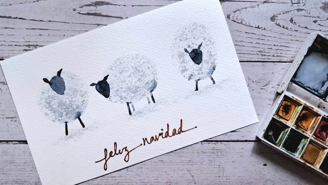 Easy watercolor sheep Christmas card for beginners. TRICKS INCLUDED ...