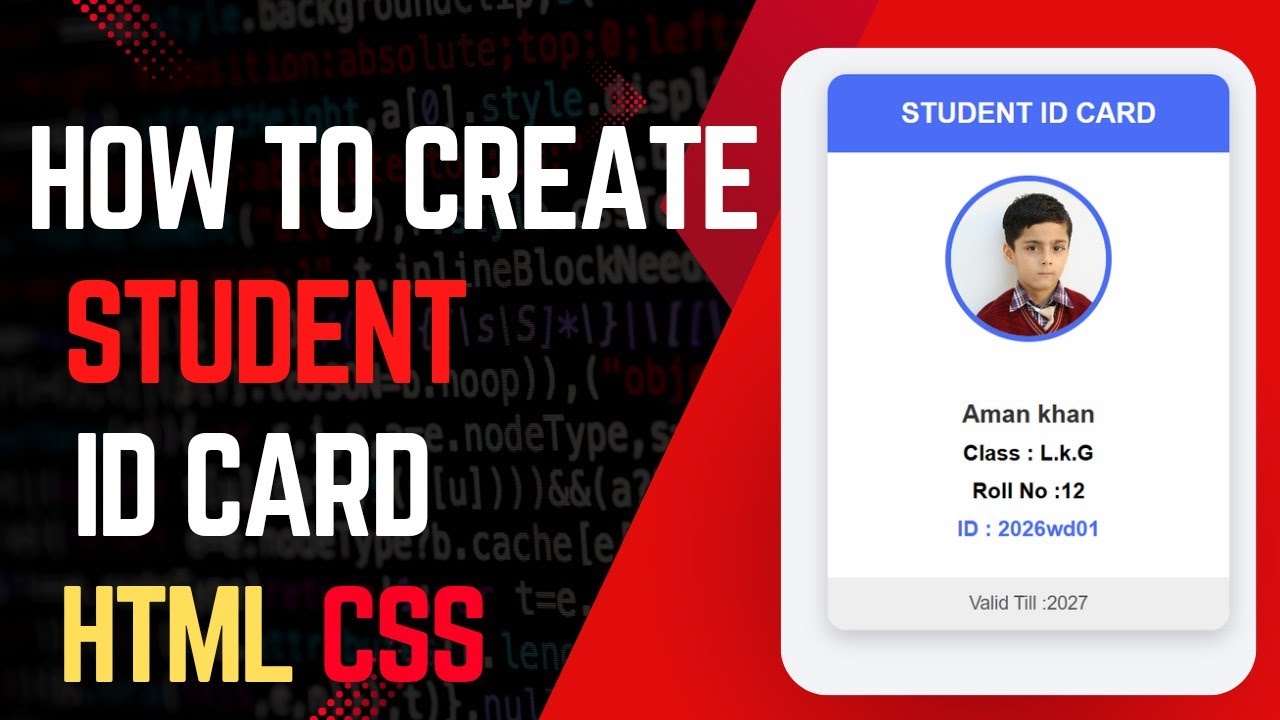 How to Create Student ID Card in HTML CSS | School ID Card Design - YouTube