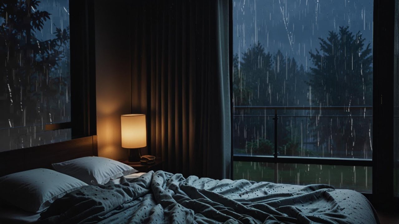 Rain Sound On Window with Ambience MusicㅣHeavy Rain for Sleep, Study ...