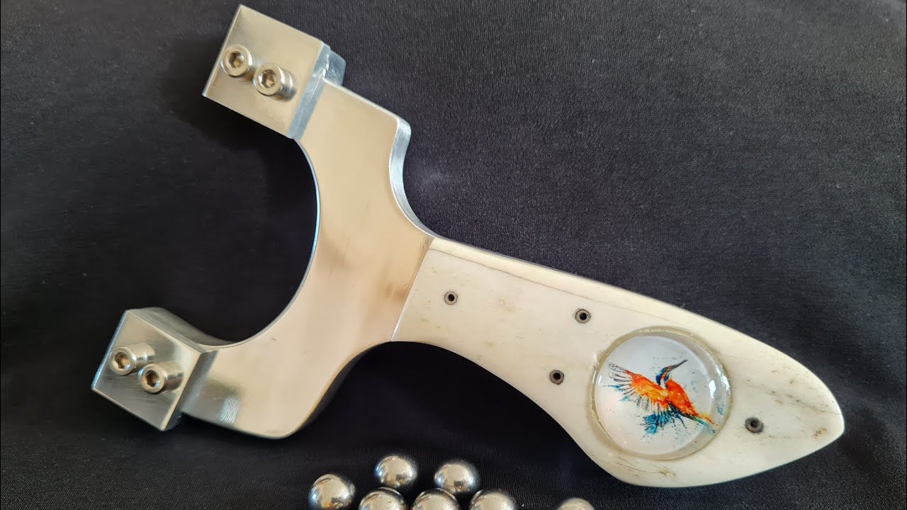 my beautiful self made slingshot made of elk bone aluminium and lasered ...