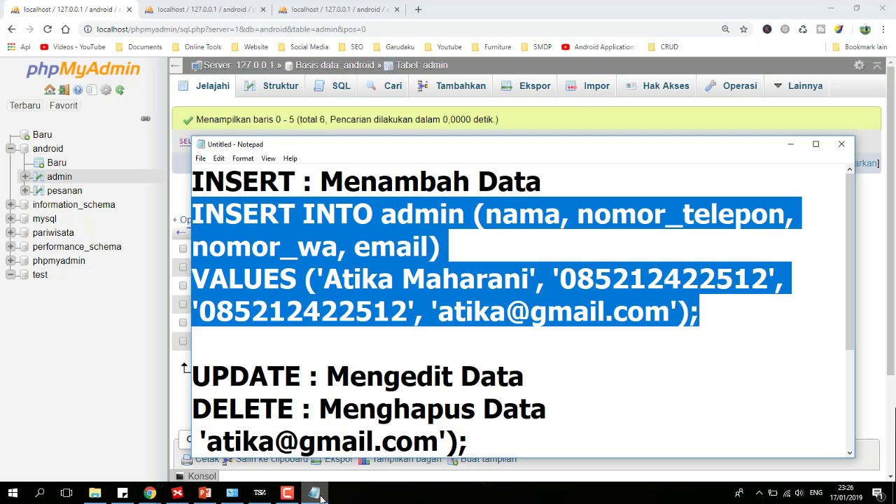 4 Belajar Bahasa SQL Tambah, Edit dan Hapus Data | Ngandroid Course | Day 3 - YouTube