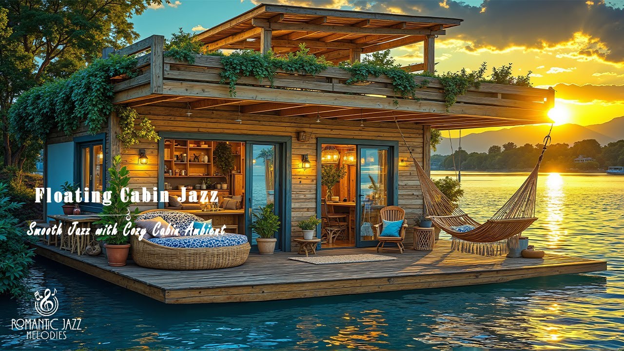Floating Cabin Jazz at Sunset | Smooth Jazz with Cozy Waterfront Cabin ...