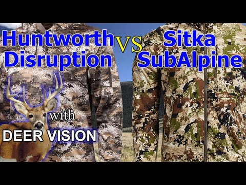 Compare hunting camo Huntworth Disruption Vs Sitka SubAlpine with deer ...