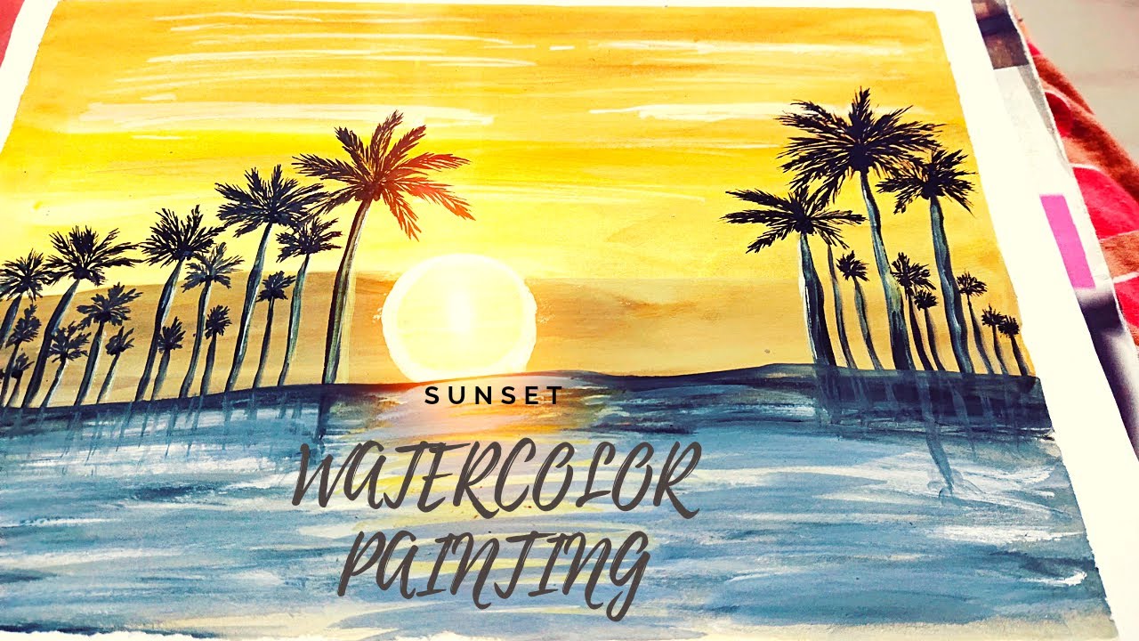 sunset water colour painting tutorial/easy sunset painting for ...