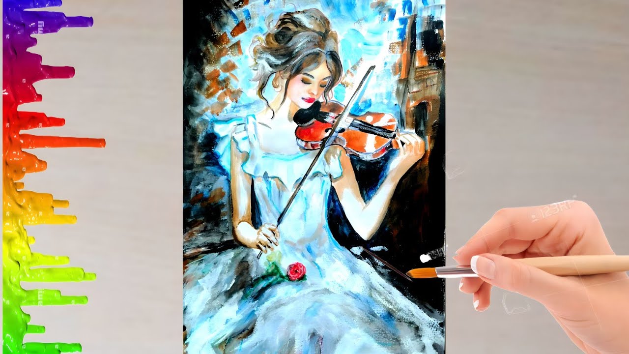How To Draw a girl playing violin | Beautiful girl painting | Girl ...
