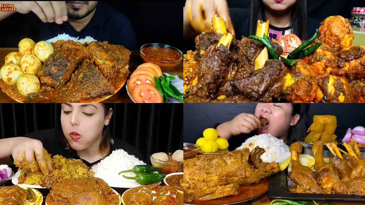 INDIA MUKBANG EATING SPICY MUTTON CURRY EGG CURRY WHOLE CHICKEN| INDIA ...