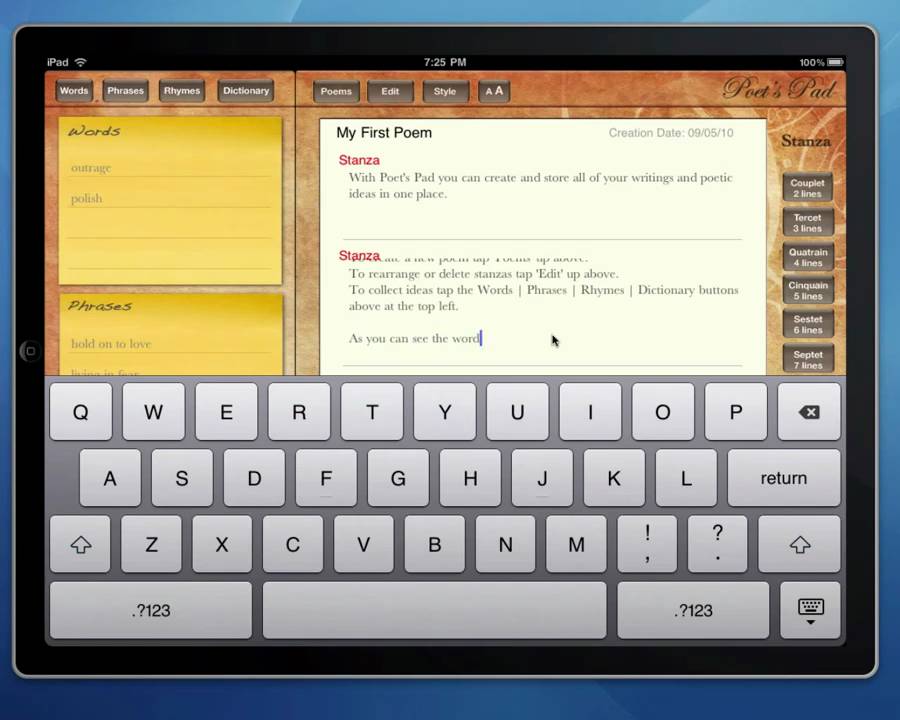Poetry Writing Software - iPad Poem Writing Spoken Word App, Poet's Pad ...