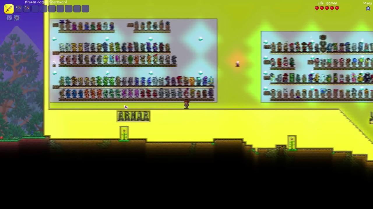 Terraria 1.3.4.4 - All Armor, Vanity and Weapon Map - YouTube