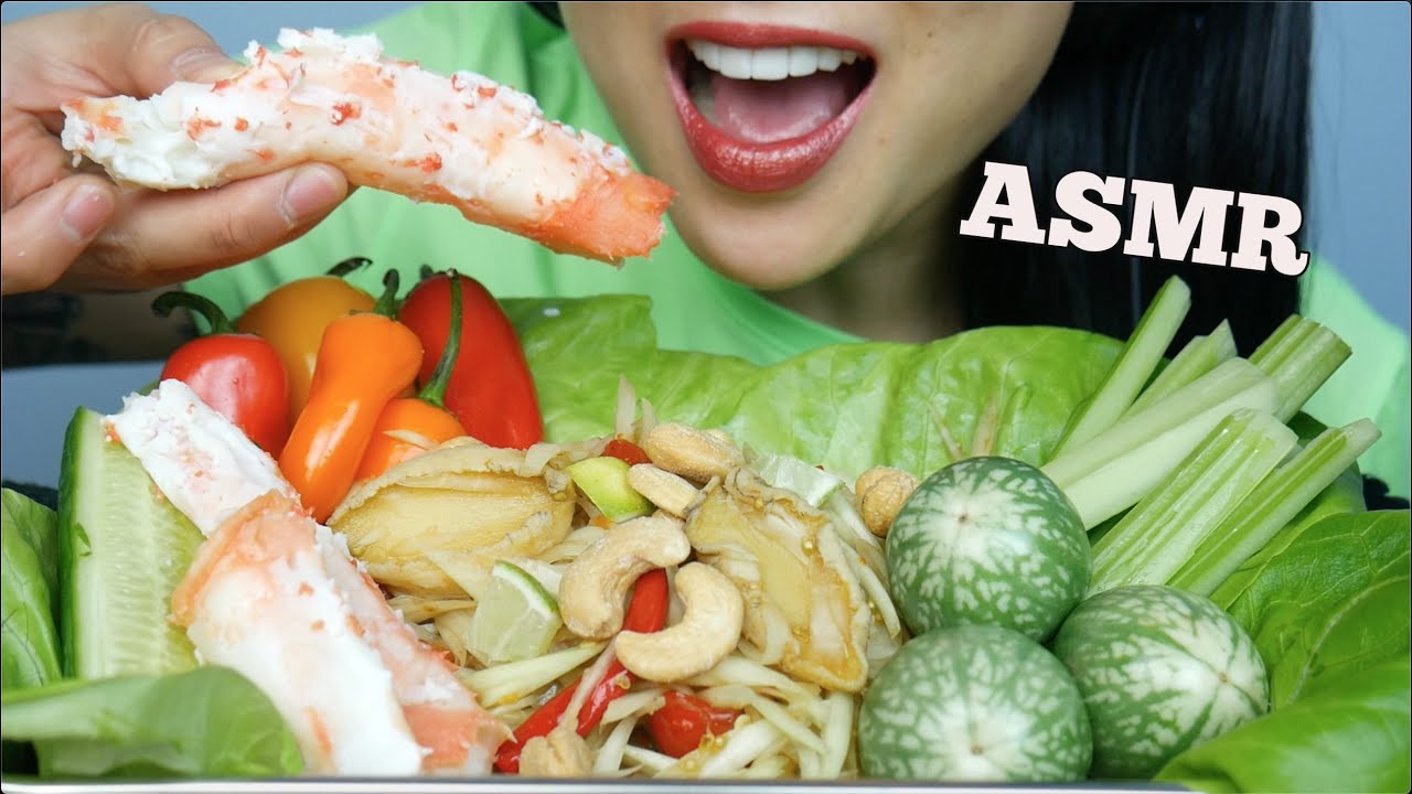 ASMR SEAFOOD PAPAYA SALAD + FRESH VEGGIES (EATING SOUNDS) NO TALKING ...