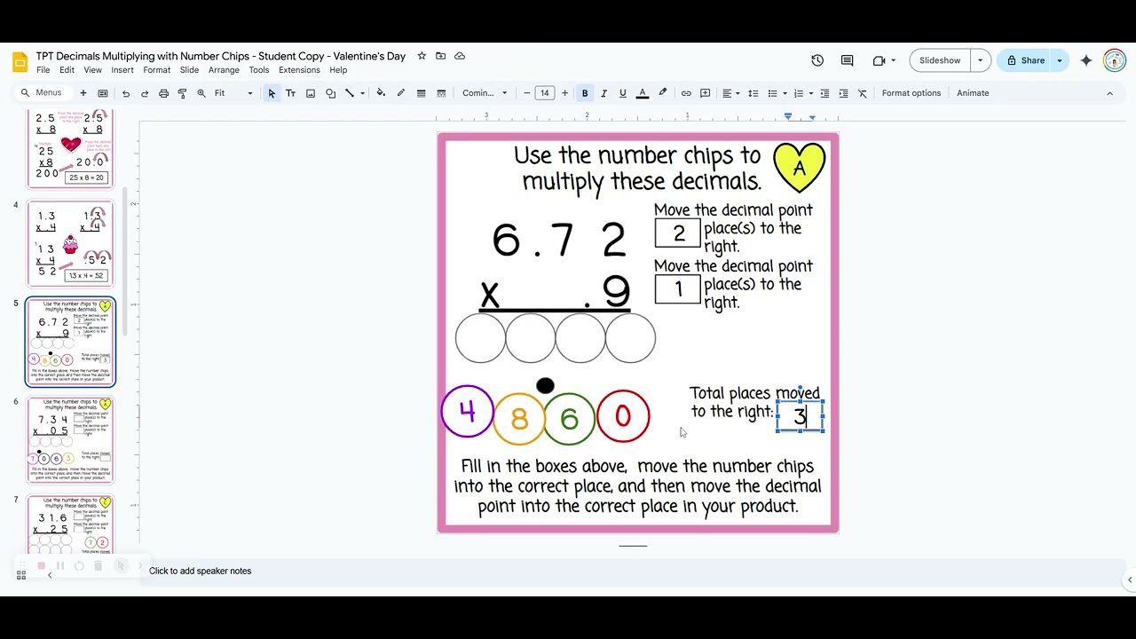 Multiplying Decimals with Number Chips - Valentine's Day Version - YouTube