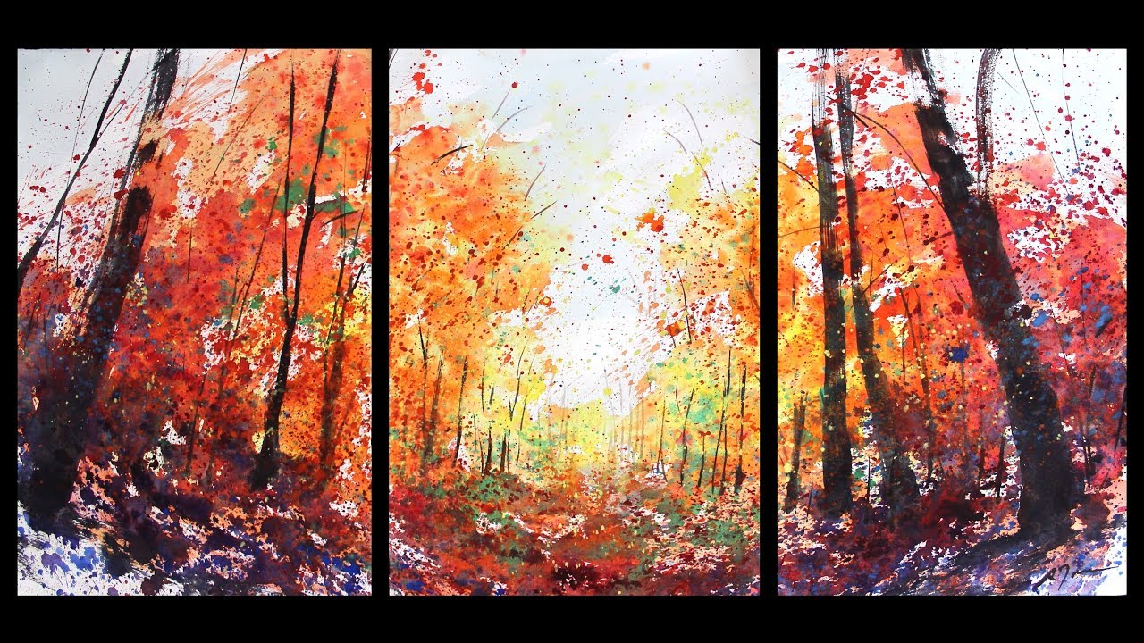 Triptych Autumn 22"x45" watercolor by Sumiyo Toribe - YouTube