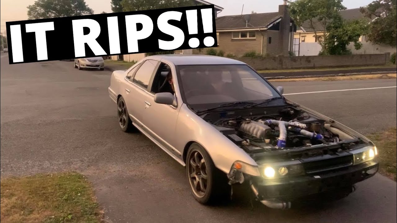 FIRST DRIVE OF MY TURBO RB25 SWAPPED CEFIRO! - YouTube