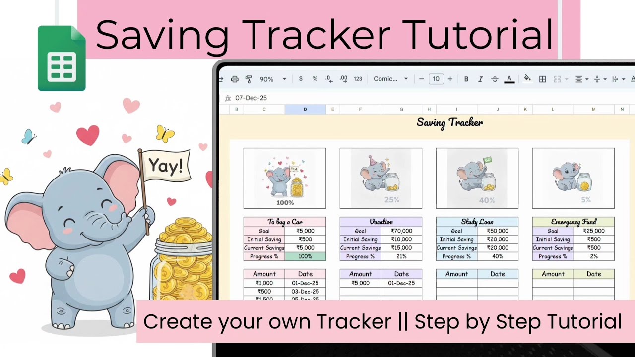 How to Create a Cute Saving Tracker Tutorial | Easy Google Sheets Step ...