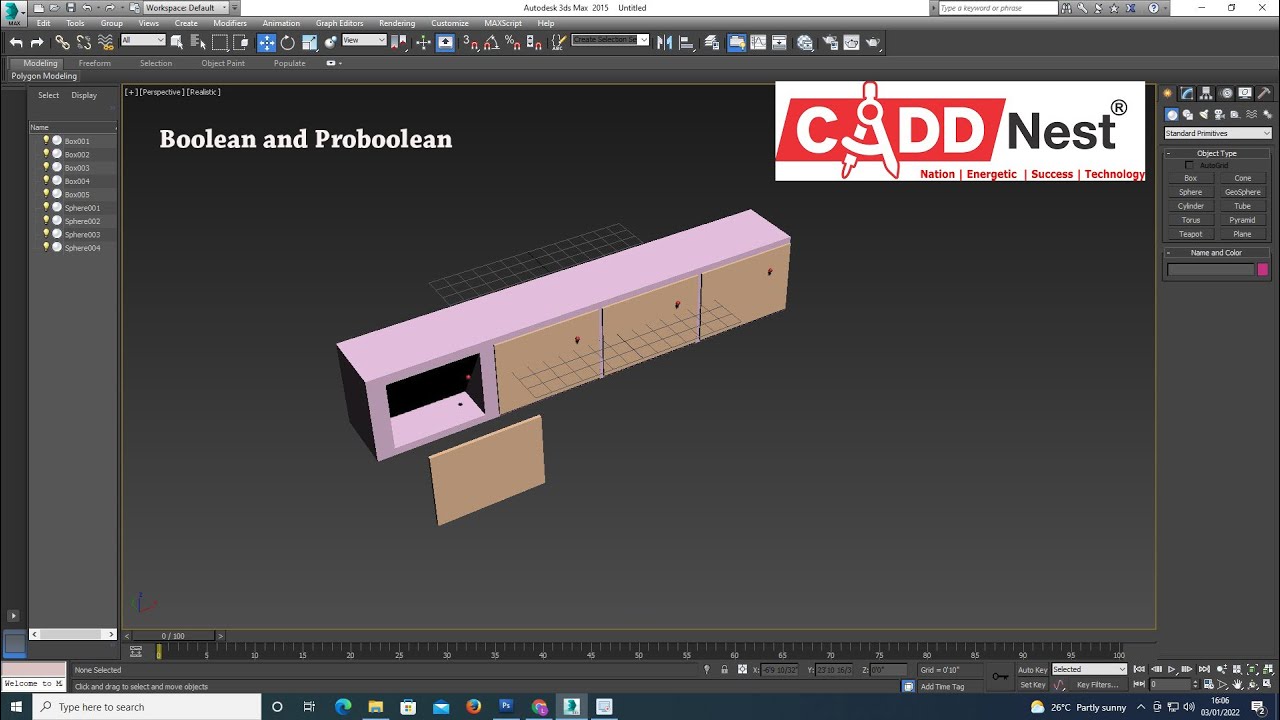 BOOLEAN AND PROBOOLEAN in 3DS MAX(ಕನ್ನಡ)- CADD NEST - YouTube