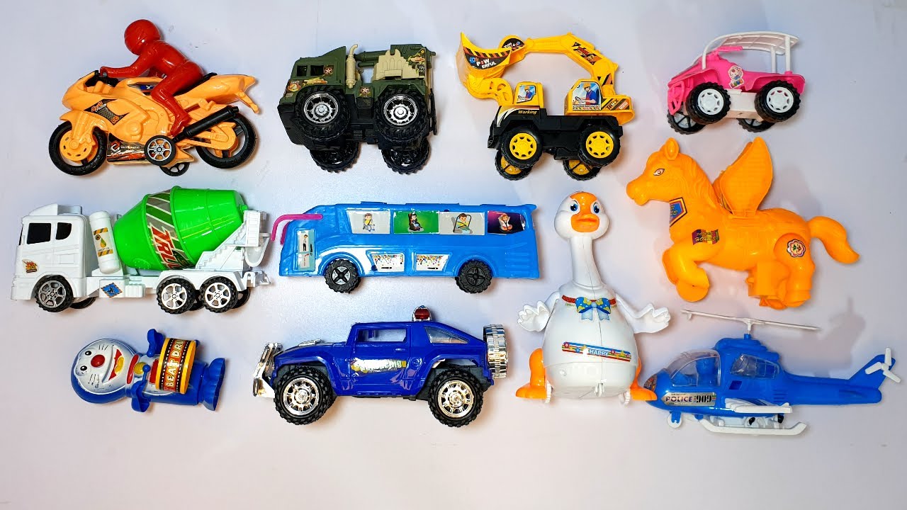 New Toys video Crane Helicopter Doraemon & Bus Duck Bike Cartoon Toys ...