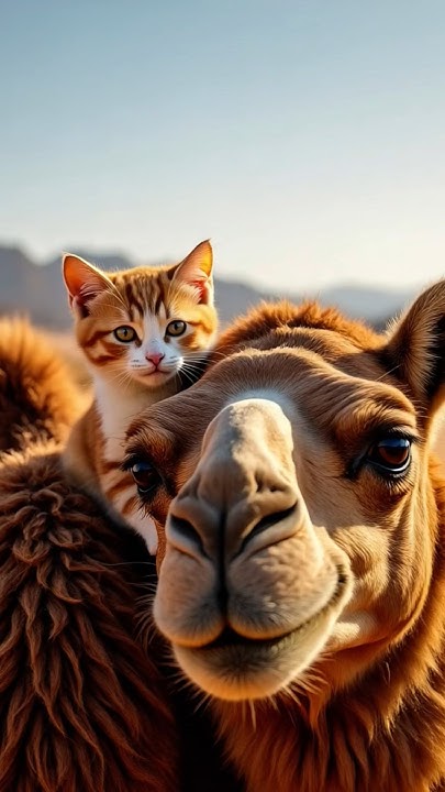 Cute kitty and camel in desert #catshorts #cute #cats #catlovers #camel #cartoon #pets # ...