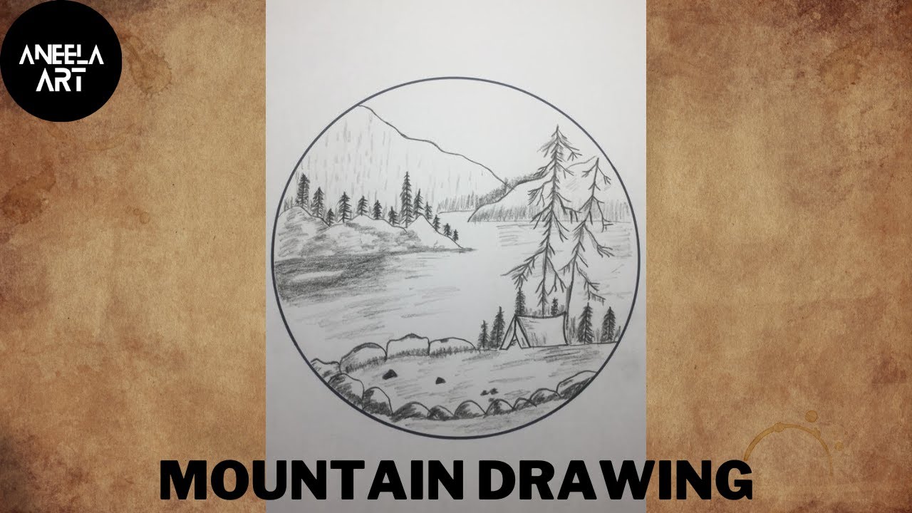 Mountain and River Landscape Drawing - Easy Pencil Drawing Landscape ...