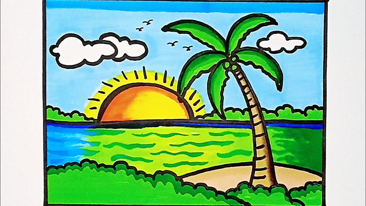 easy scenery drawing tutorial step by step || easy to draw 💚💙 - YouTube