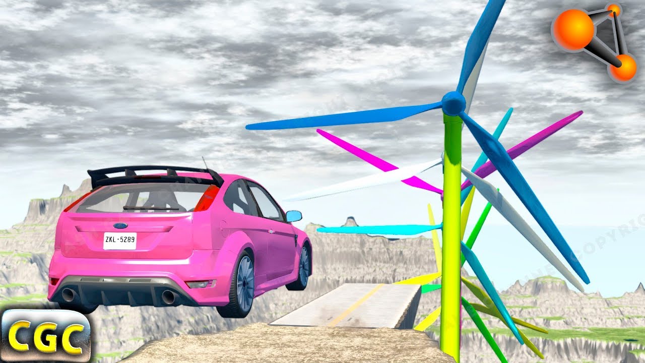 BeamNG Drive Jumping through Wind Turbines - YouTube